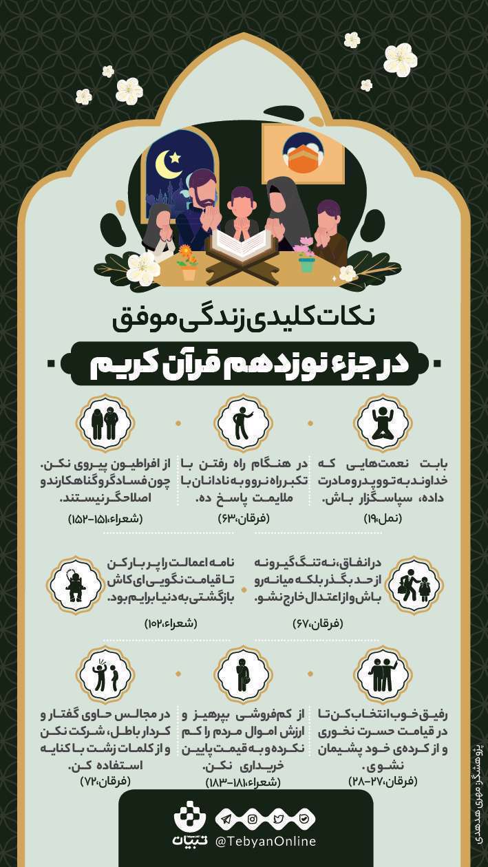 نکات کلیدی زندگی موفق در جزء نوزدهم 19 قرآن کریم؛ اینفوگرافیک